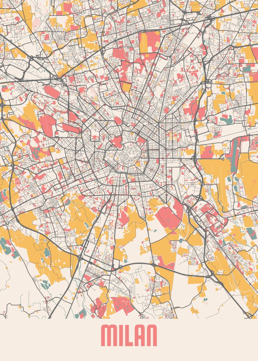 'Milan Chalk Map' Poster, picture, metal print, paint by Tien Stencil ...