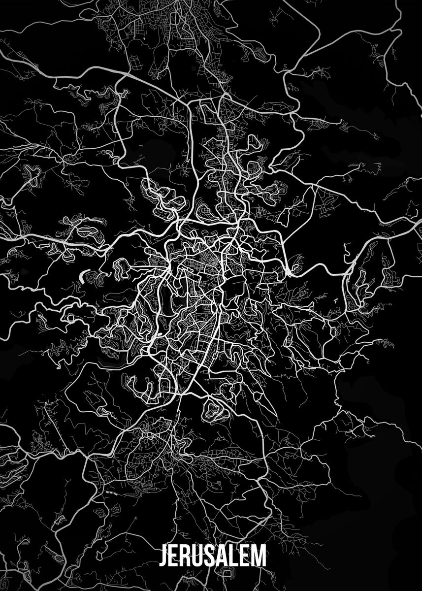 'Jerusalem dark map' Poster, picture, metal print, paint by MAP BOY ...