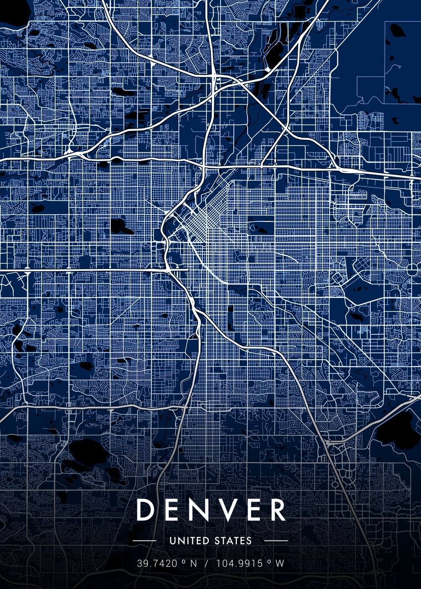 'Denver City Map Blueprint' Poster, picture, metal print, paint by MVDZ ...