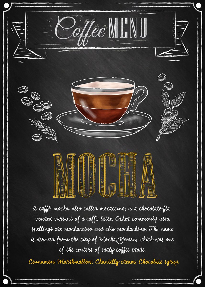'Coffee Mocha Recipe' Poster, picture, metal print, paint by Saphira ...