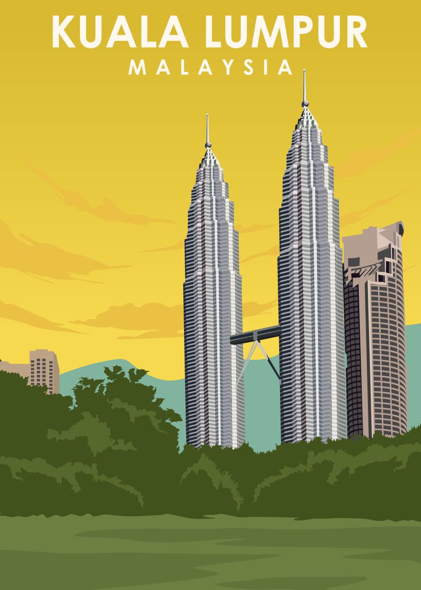 'Kuala Lumpur Travel Poster' Poster, picture, metal print, paint by ...