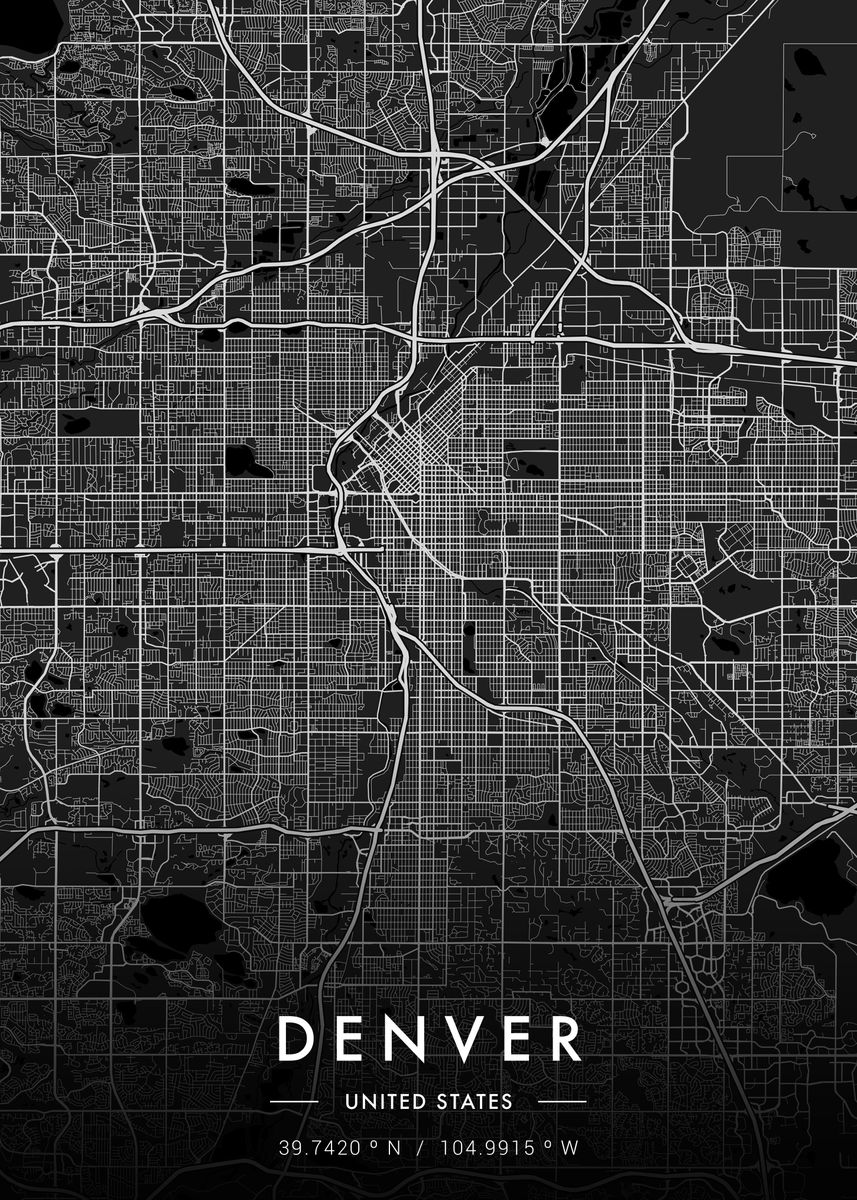 'Denver City Map Dark' Poster, picture, metal print, paint by MVDZ ...