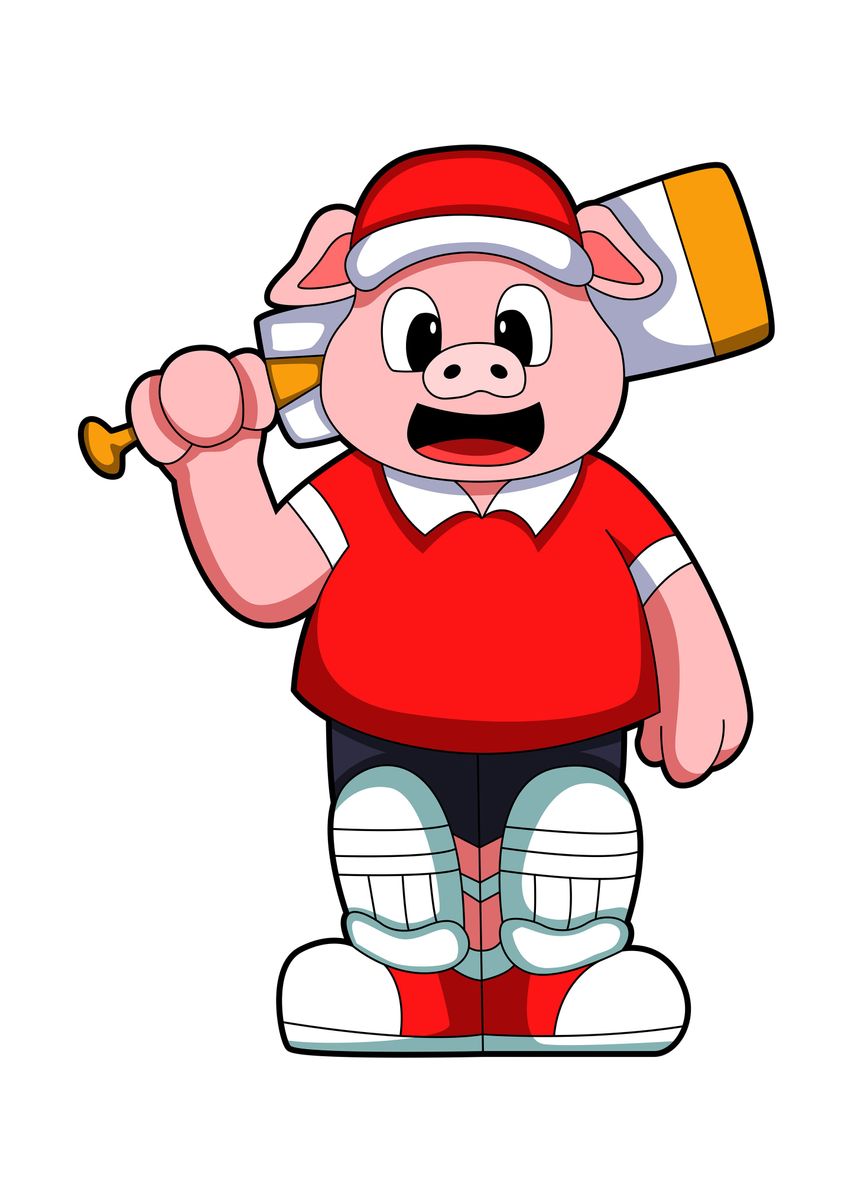 'Pig Cricket player Sports' Poster, picture, metal print, paint by ...