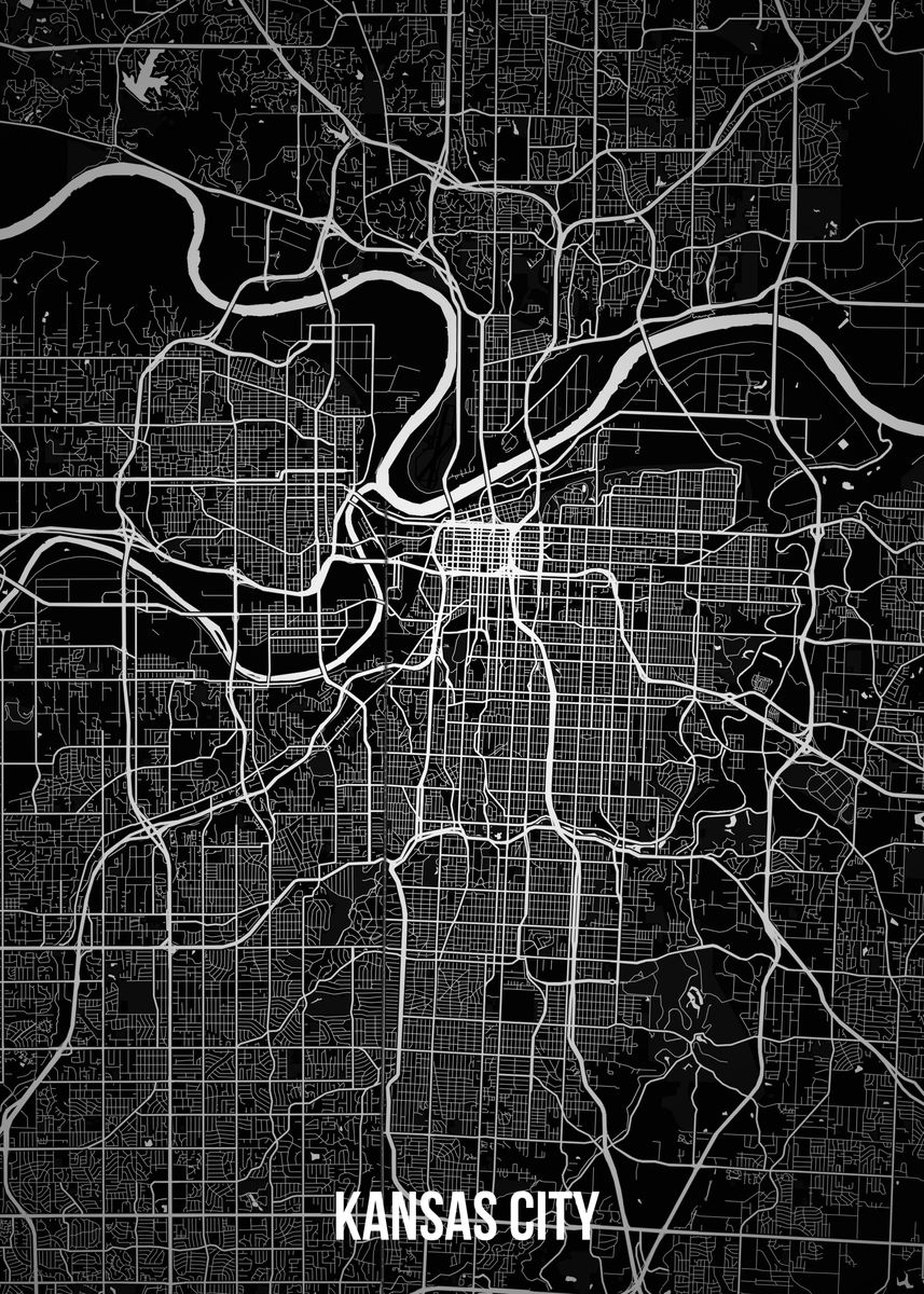 'Kansas City dark map' Poster, picture, metal print, paint by LUNGHISTE ...