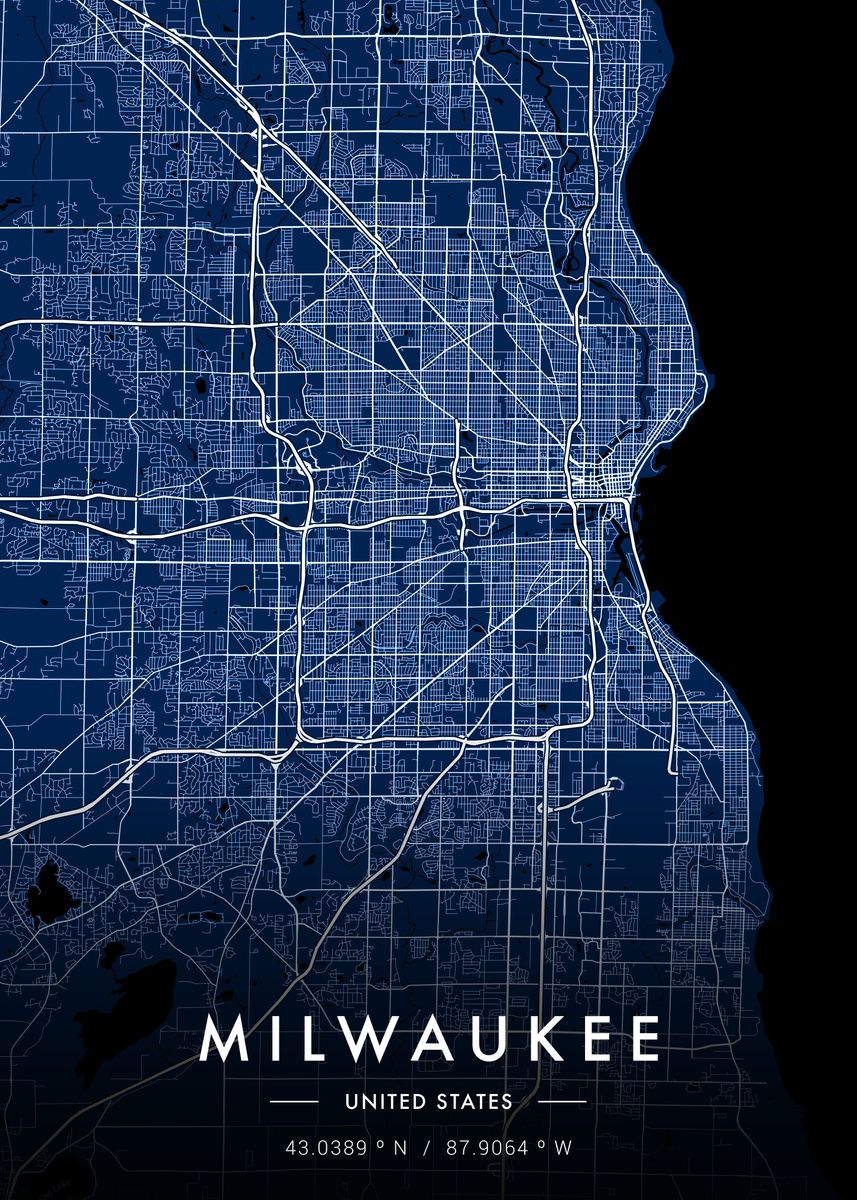 'Milwaukee City Map Blue' Poster by MVDZ Graphic Design | Displate