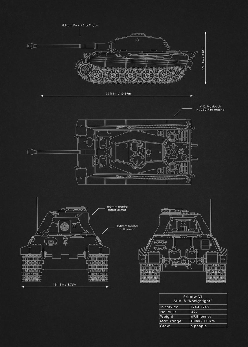 'King Tiger Blueprint' Poster, picture, metal print, paint by Iwoko ...