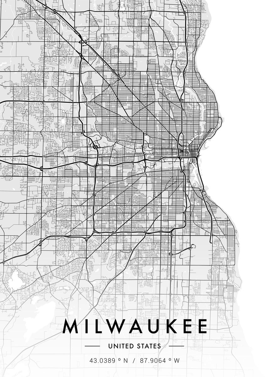 'Milwaukee City Map White' Poster, picture, metal print, paint by MVDZ ...