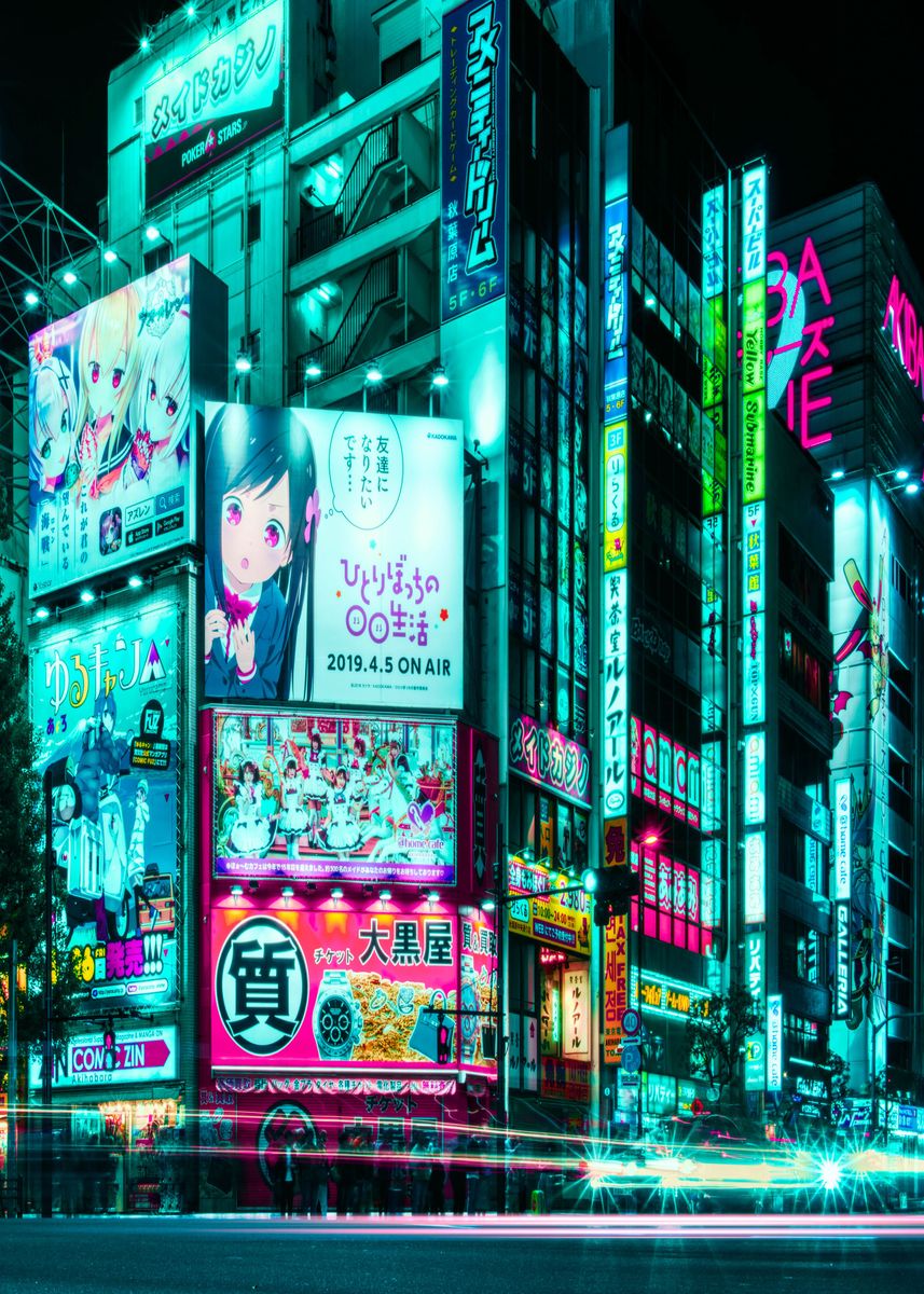 'Tokyo Street Night' Poster, picture, metal print, paint by Jeff ...