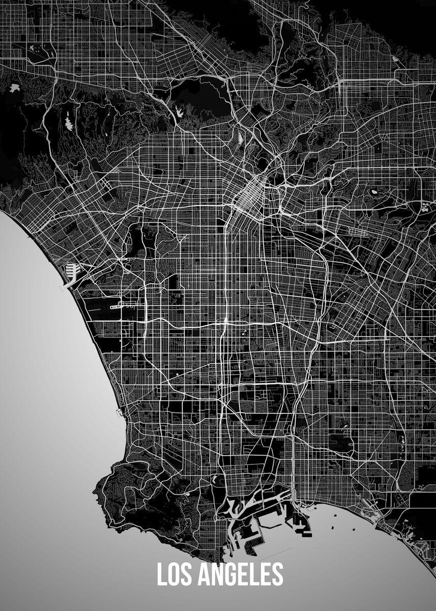 'Los Angeles dark map' Poster by Stefano Lunghi | Displate