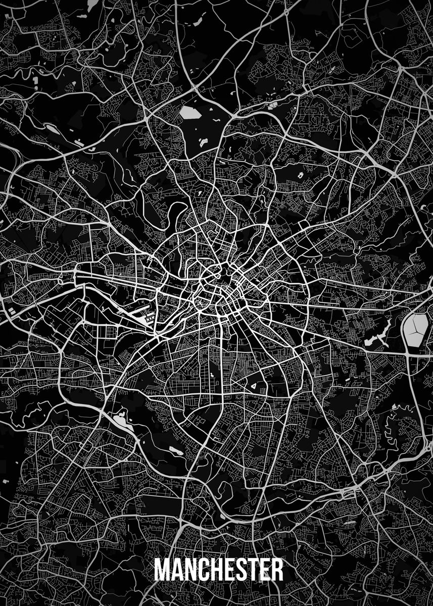 'Manchester dark map' Poster, picture, metal print, paint by Stefano ...