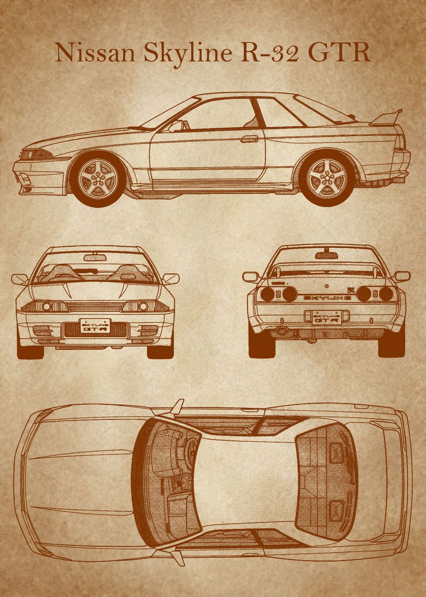 'Nissan Skyline R32 GTR old' Poster, picture, metal print, paint by The ...