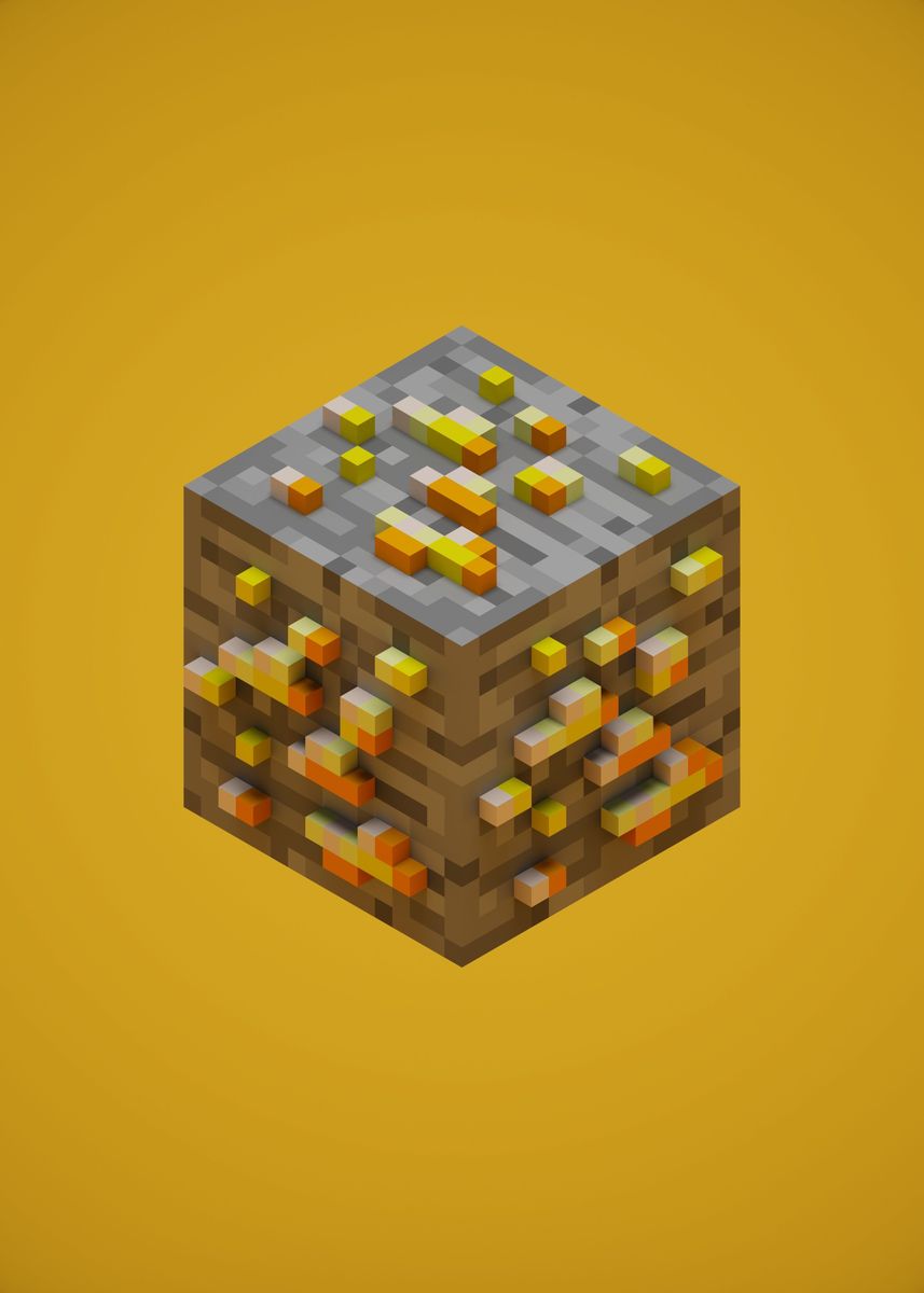 'Cube Ore Gold VoxelArt' Poster, picture, metal print, paint by ...