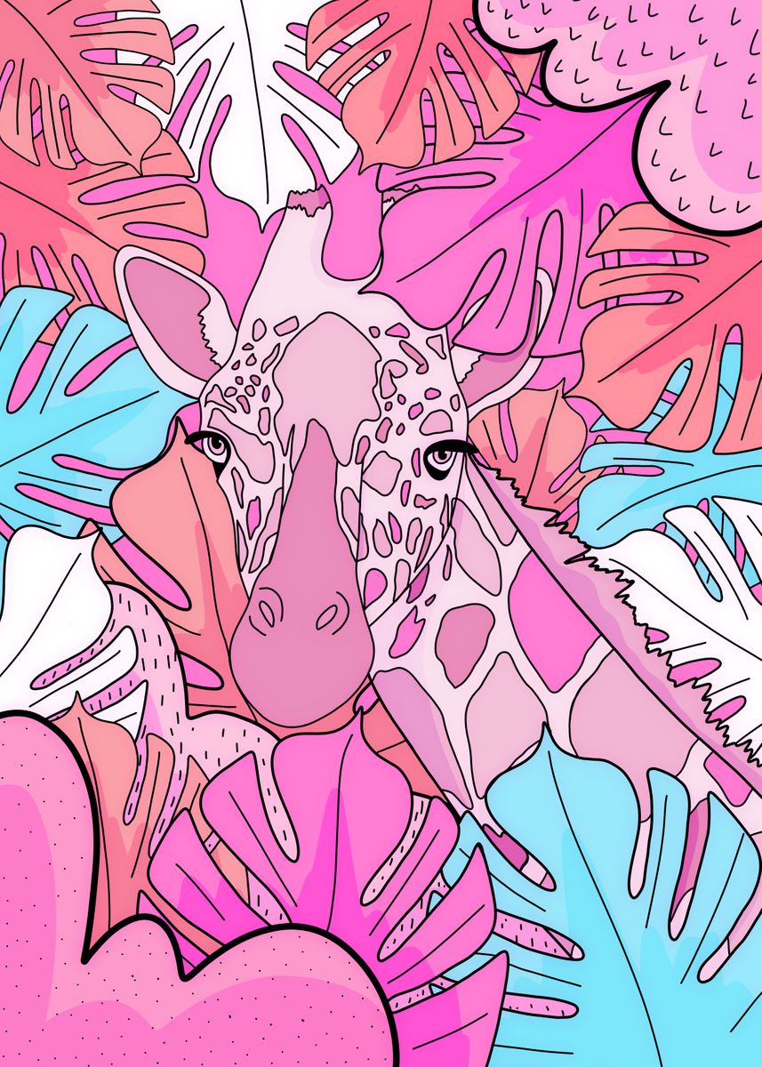 'The pastel pink giraffe' Poster, picture, metal print, paint by Steve ...