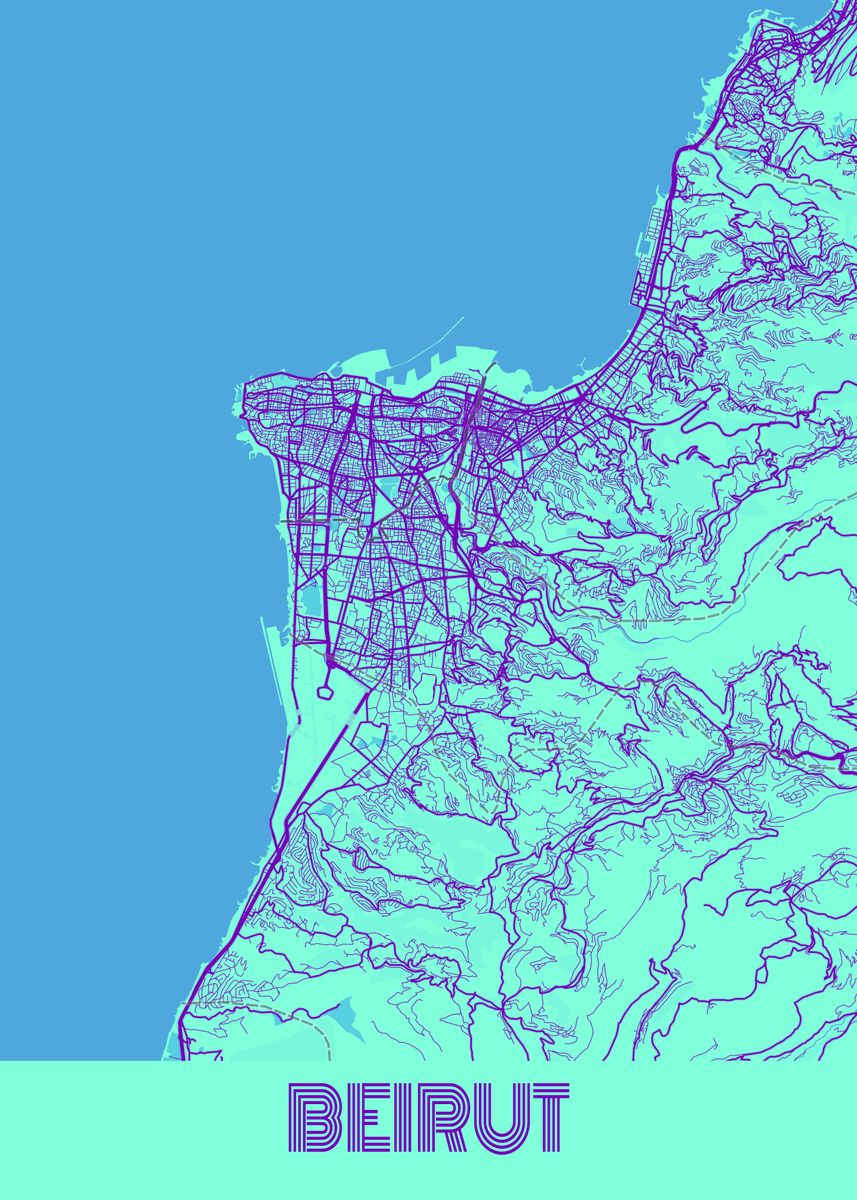 'Beirut Galaxy City Map' Poster, picture, metal print, paint by Tien ...