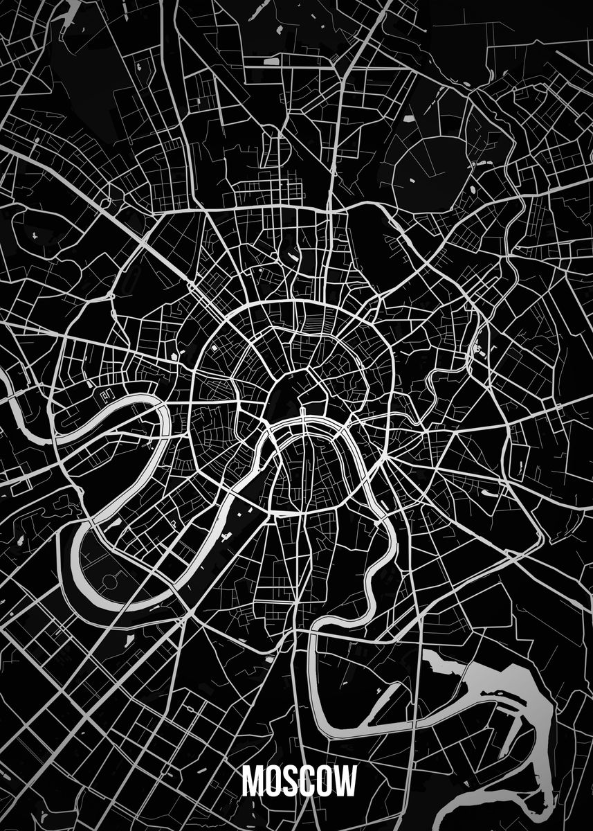 'Moscow dark map' Poster by Stefano Lunghi | Displate