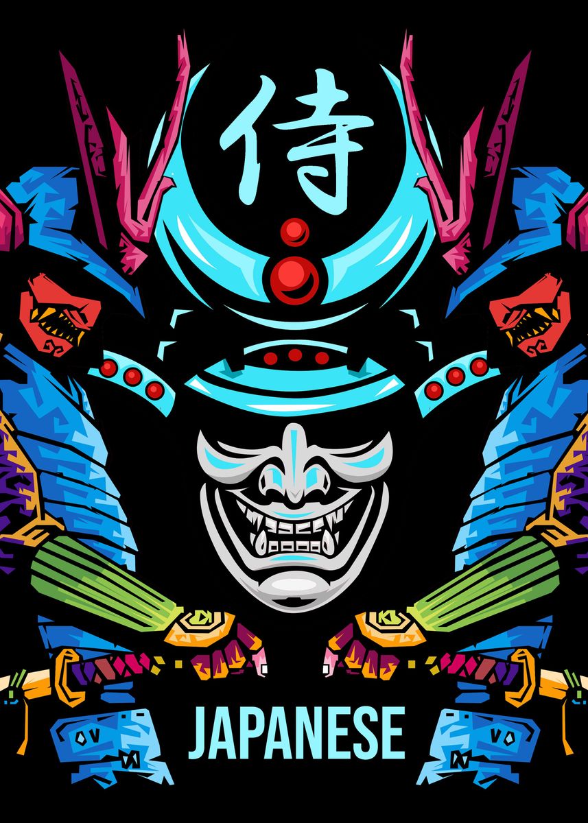 'samurai head with pop art ' Poster, picture, metal print, paint by ...