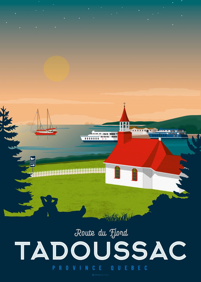 'Tadoussac Travel Poster' Poster, picture, metal print, paint by Olahoop Travel Posters | Displate
