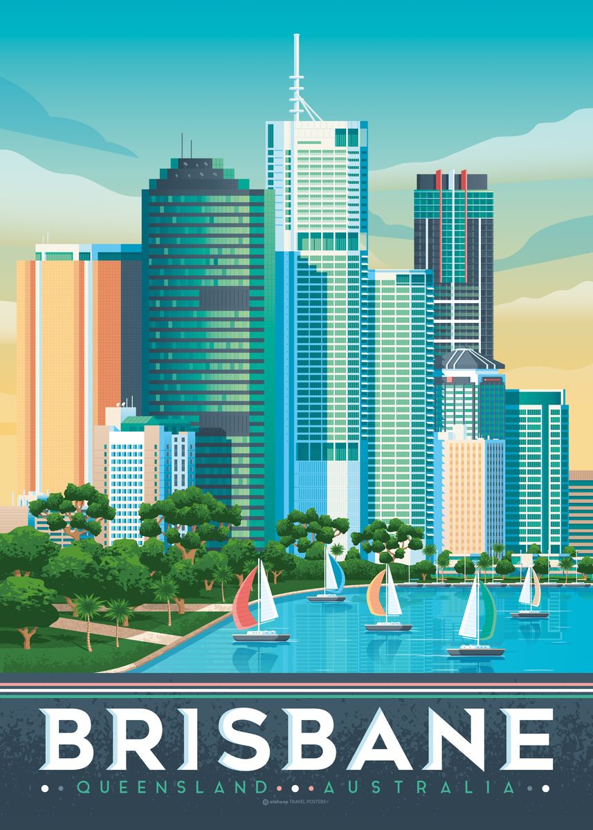 'Brisbane Australia Poster' Poster, picture, metal print, paint by ...