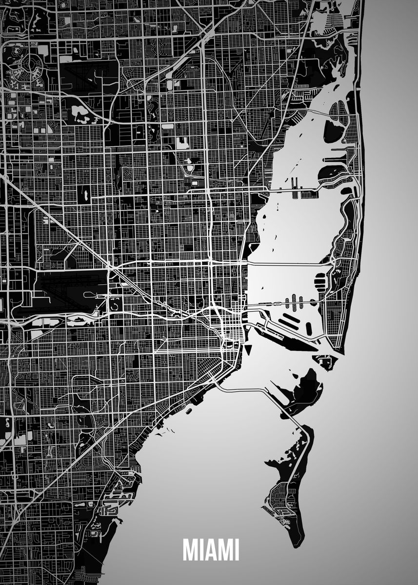 'Miami dark map' Poster, picture, metal print, paint by LUNGHISTE ...