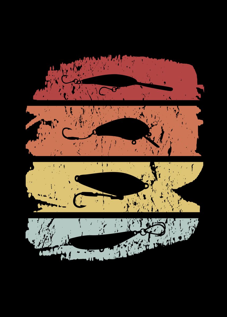 'Fishing Fish Hook Retro' Poster, picture, metal print, paint by ...