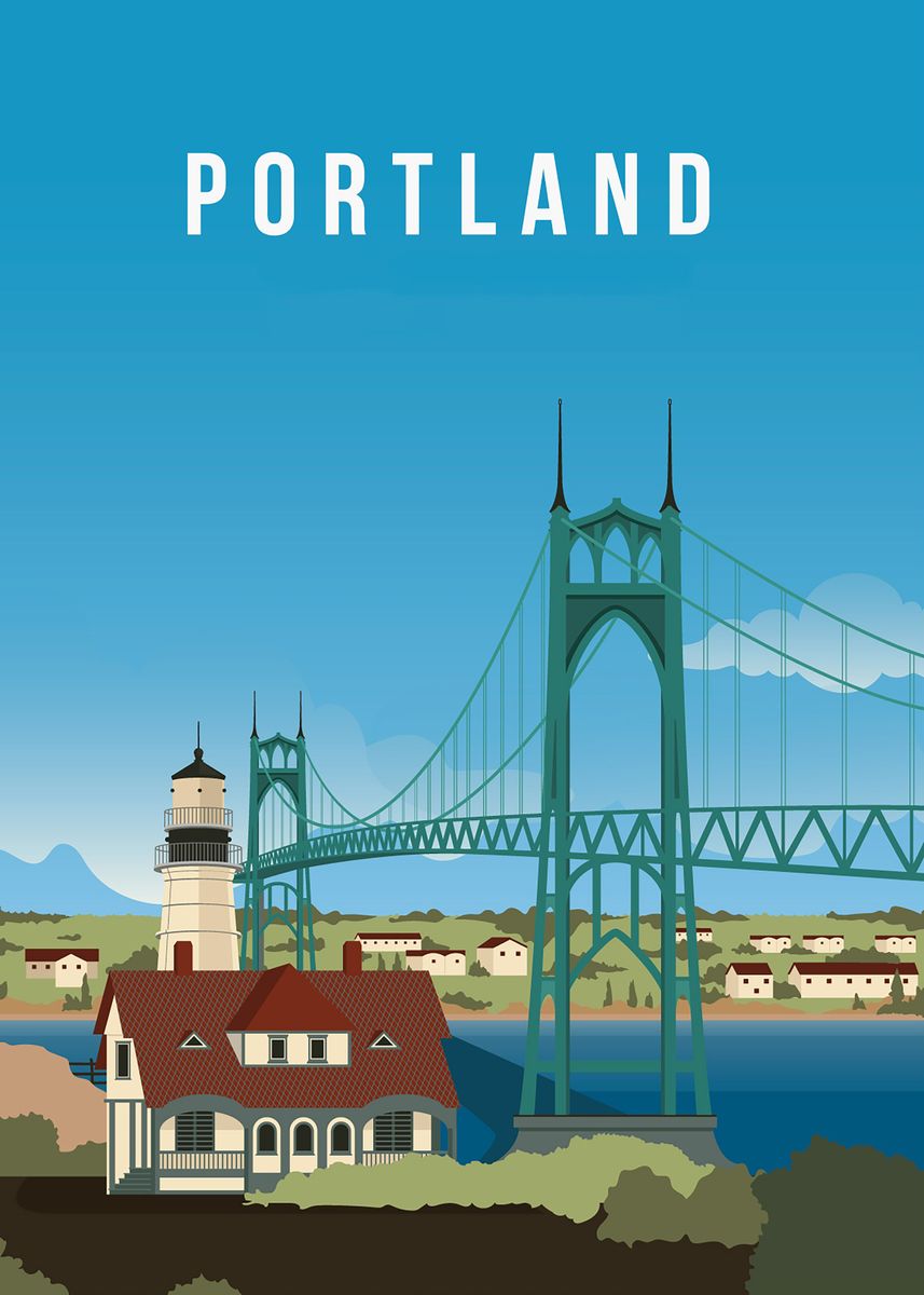 'Portland city poster' Poster, picture, metal print, paint by ...