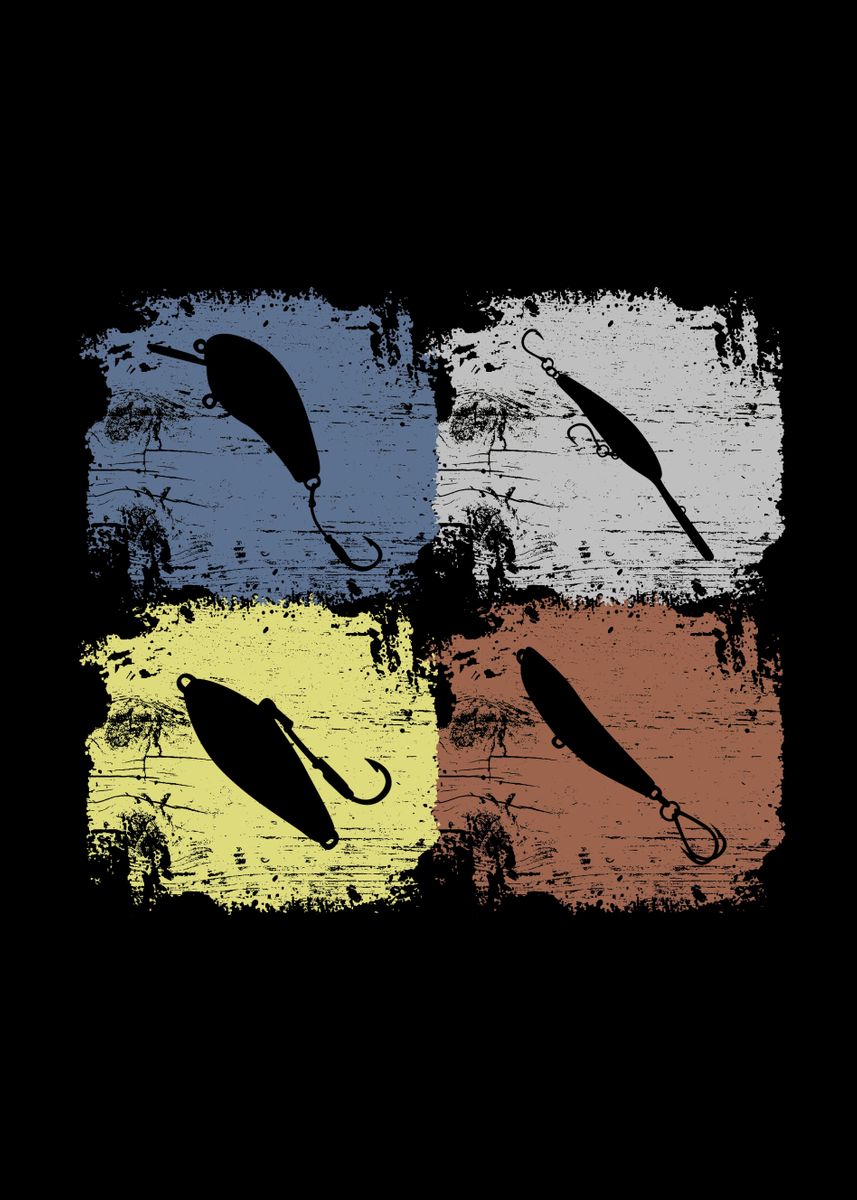 'Fishing Fish Hook Retro' Poster, picture, metal print, paint by ...