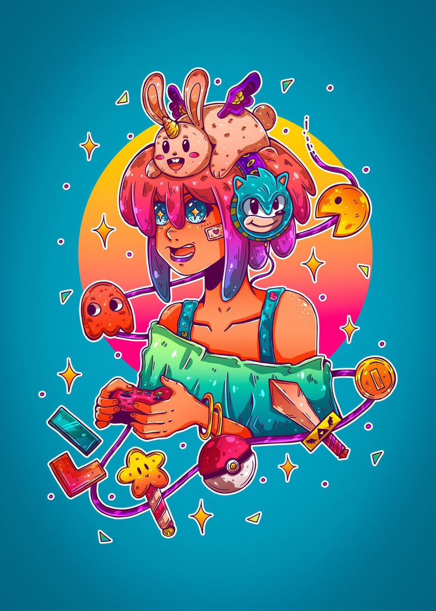 'Gamer Girl' Poster, picture, metal print, paint by Sofía Mengoni ...