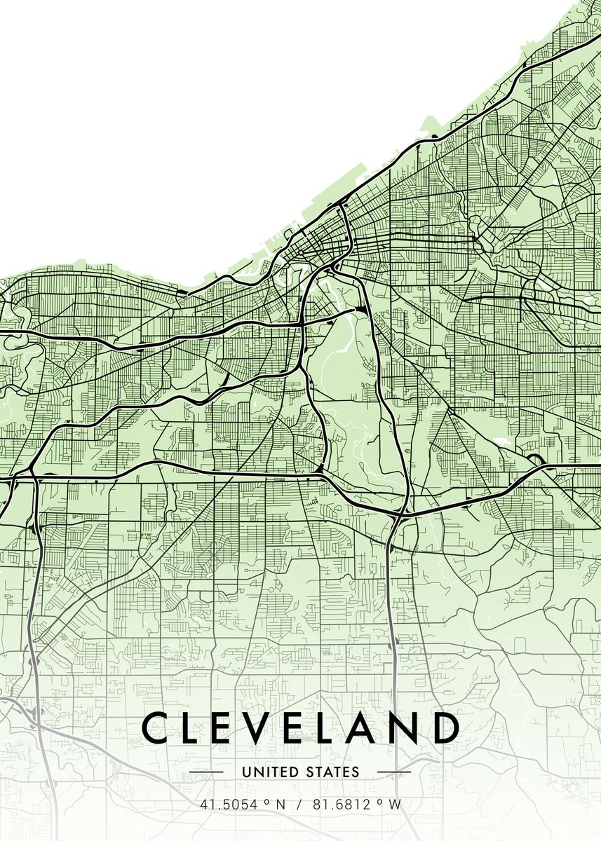'Cleveland City Map Green' Poster, picture, metal print, paint by MVDZ ...