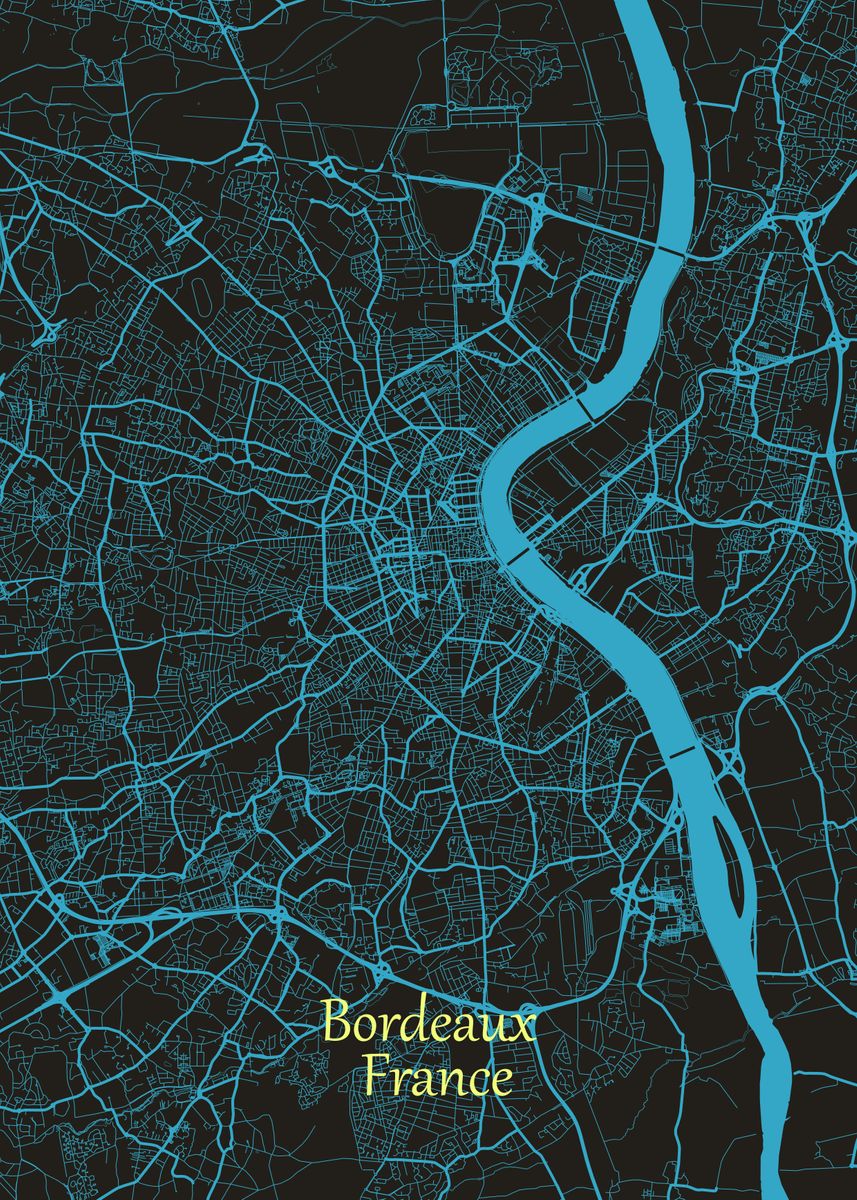 'Bordeaux City Map France' Poster, picture, metal print, paint by Gigi ...