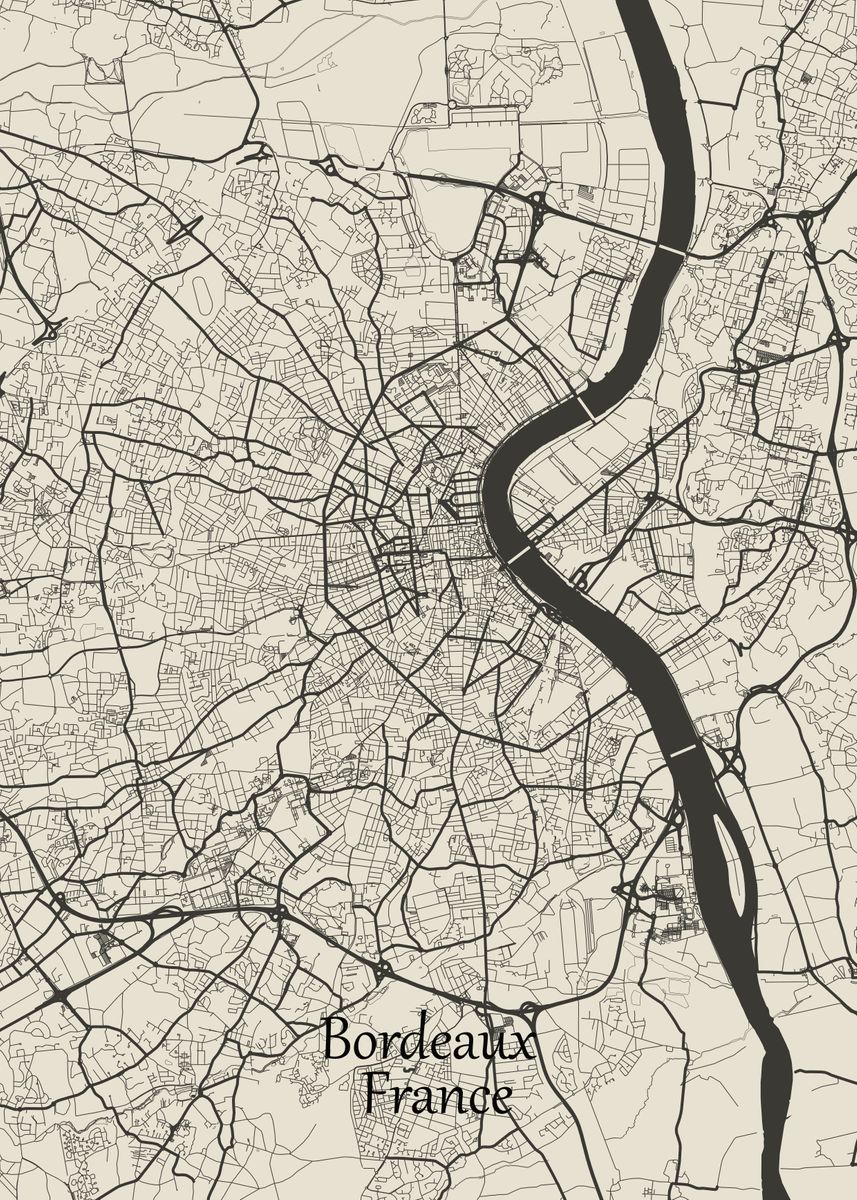 'Bordeaux City Map France' Poster, picture, metal print, paint by Gigi ...