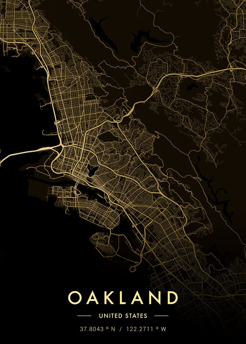 'Oakland City Map Gold' Poster, picture, metal print, paint by MVDZ ...