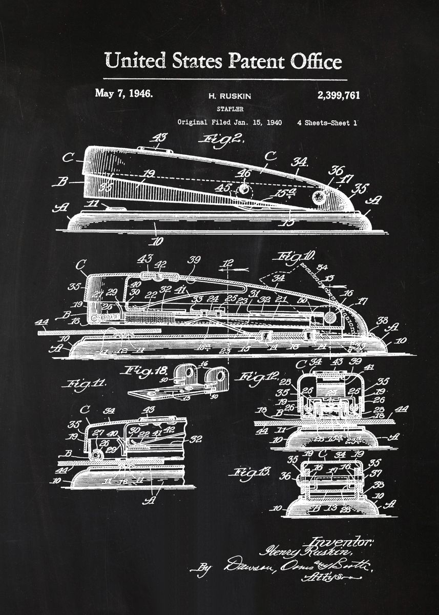 '113 Stapler Patent Print' Poster, picture, metal print, paint by Dusty ...