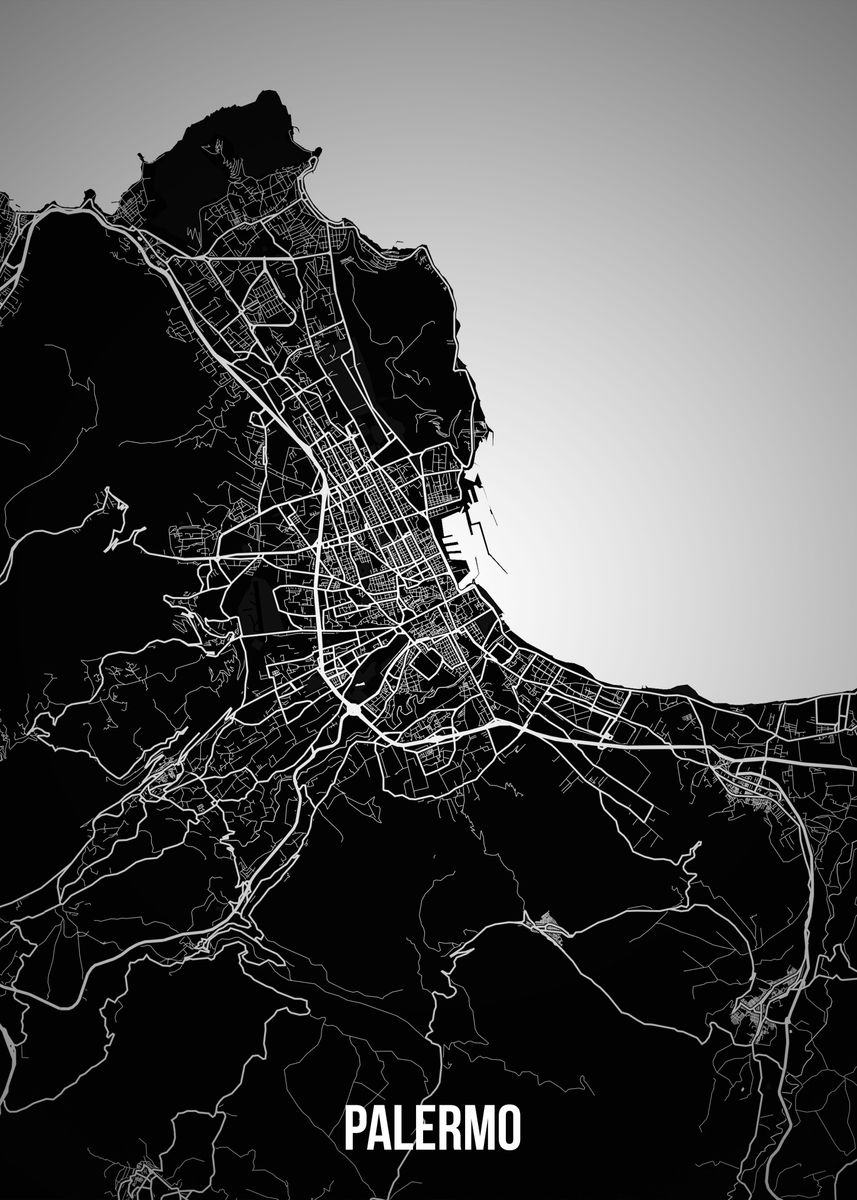 'Palermo dark map' Poster by Stefano Lunghi | Displate