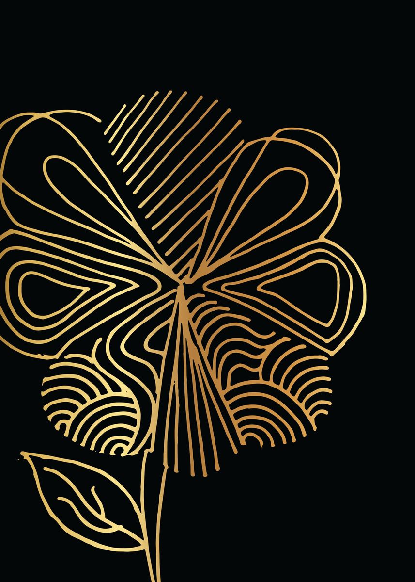 'Gold Abstract Flower Lines' Poster, picture, metal print, paint by ...