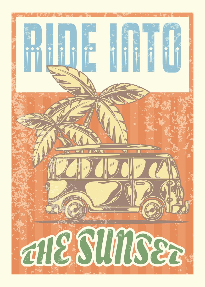 'RIDE INTO THE SUNSET' Poster, picture, metal print, paint by ...