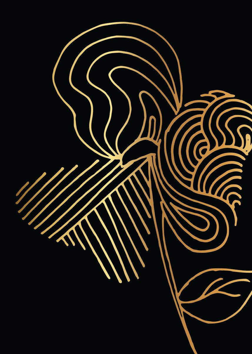 'Gold Abstract Flower Lines' Poster, picture, metal print, paint by ...