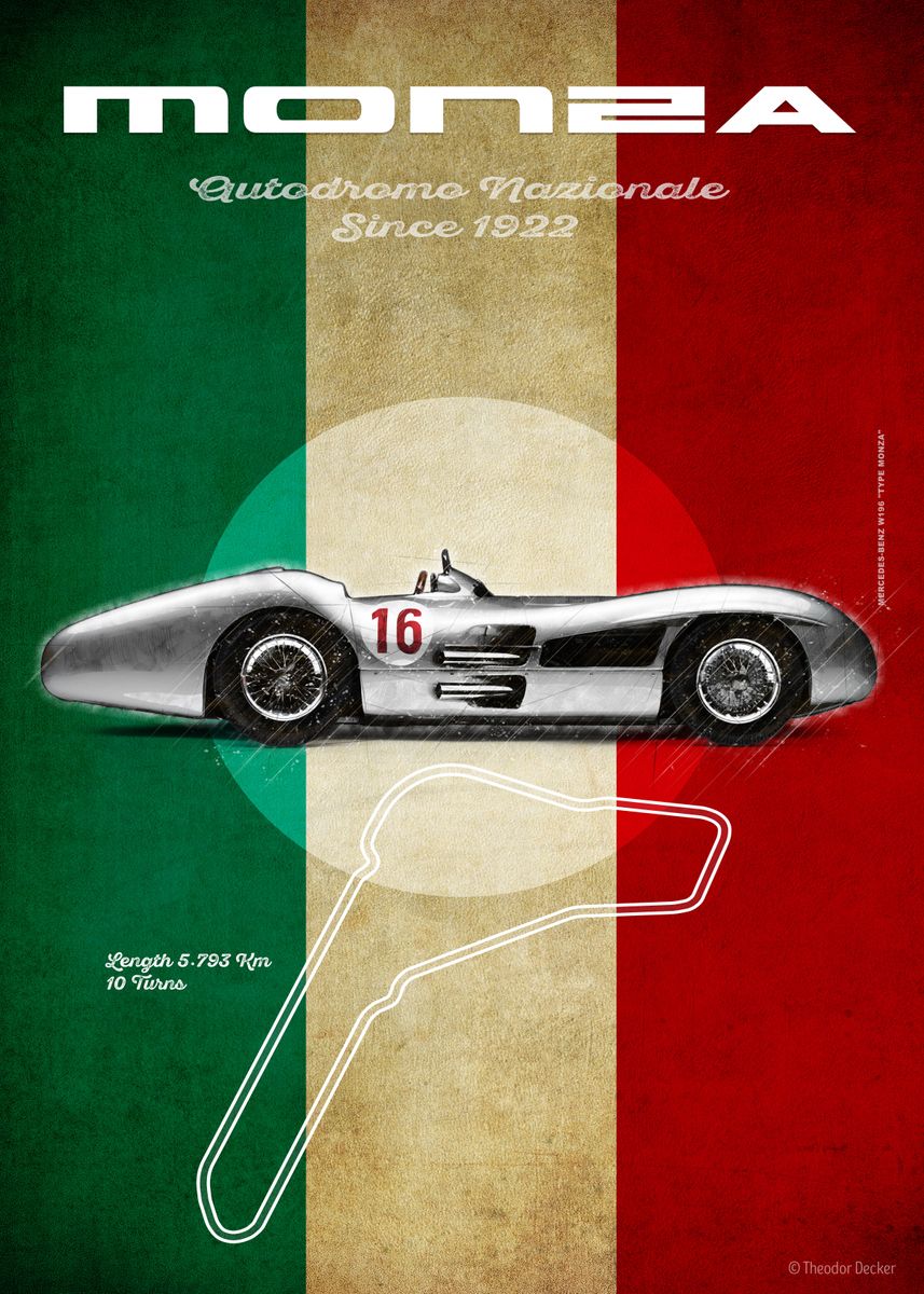 'Monza W196 Vintage' Poster, picture, metal print, paint by Theo Decker ...