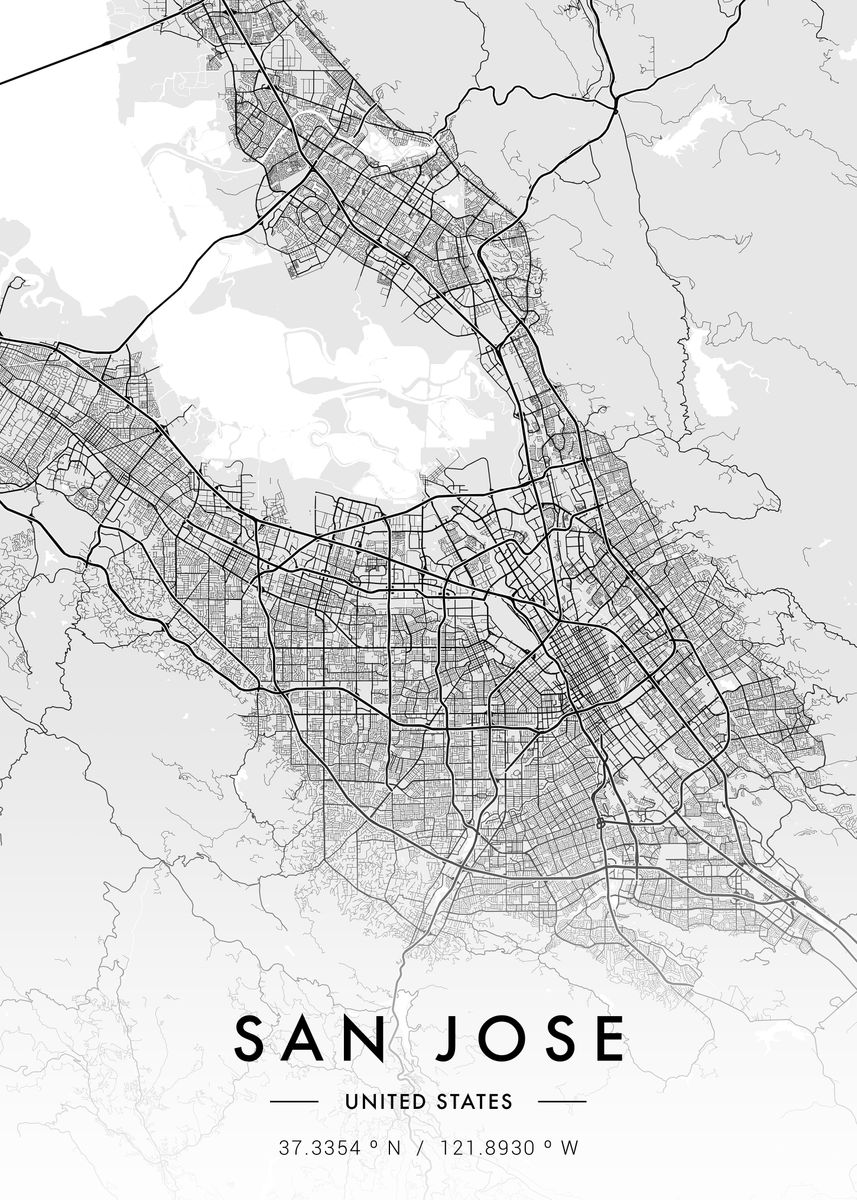 'San Jose City Map White' Poster, picture, metal print, paint by MVDZ ...