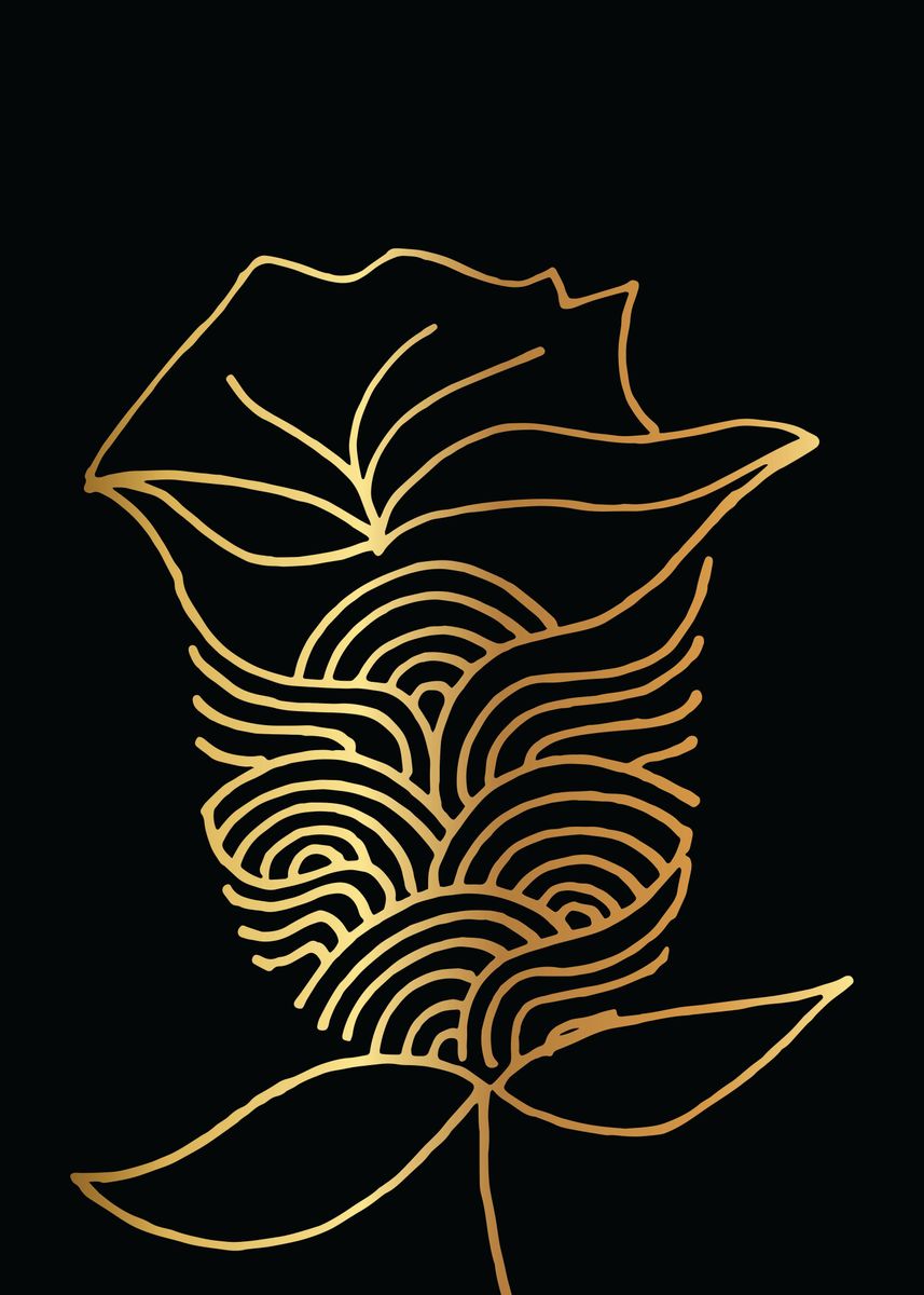 'Gold Abstract Flower Lines' Poster by Maricris M | Displate