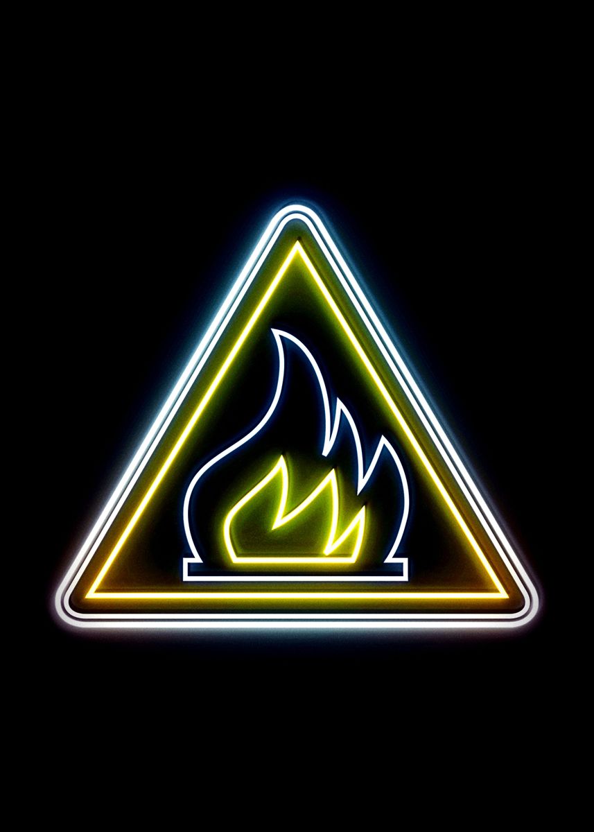 'fire danger symbol neon ' Poster, picture, metal print, paint by The ...