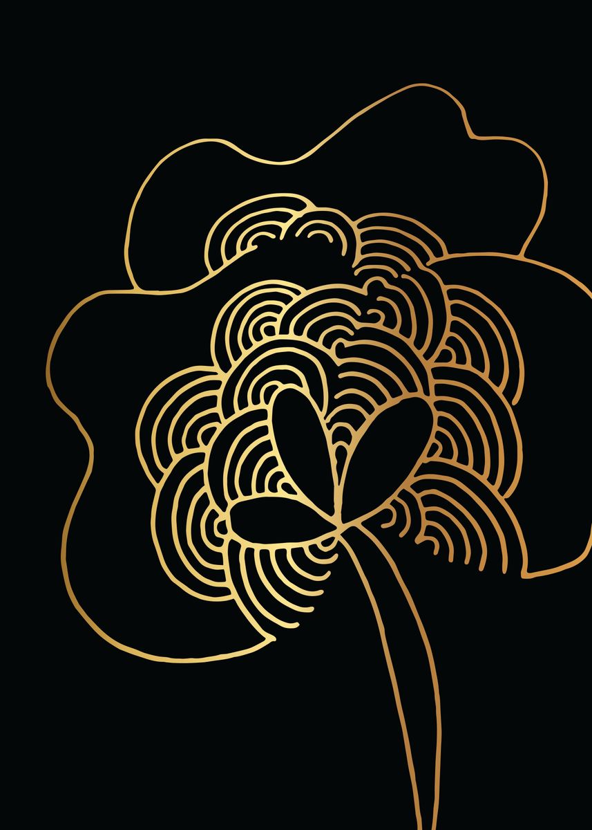'Gold Abstract Flower Lines' Poster by Maricris M | Displate