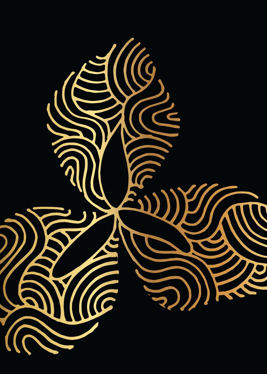 'Gold Abstract Flower Lines' Poster, picture, metal print, paint by ...