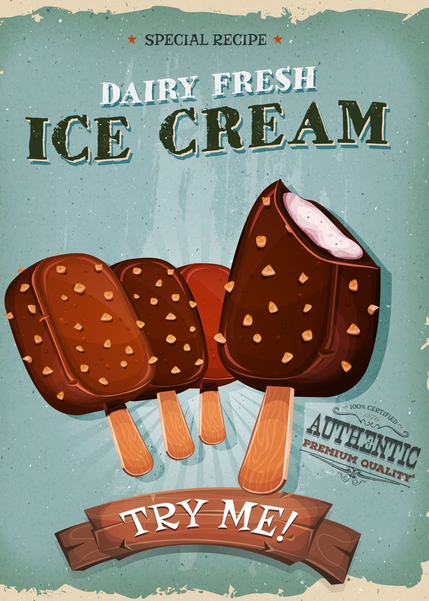 'Ice Cream' Poster, picture, metal print, paint by Aliyah Aubrey | Displate