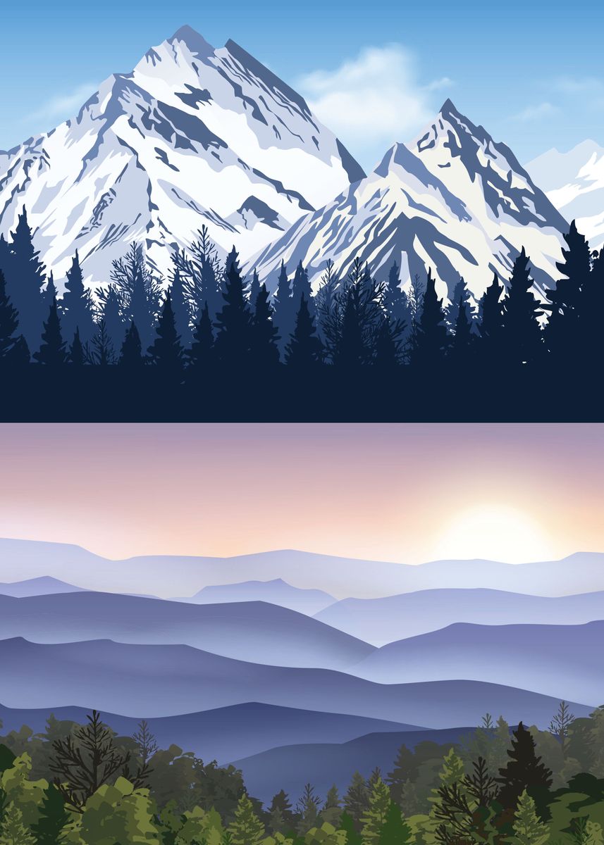 'Mountain Landscape' Poster by Eudora | Displate