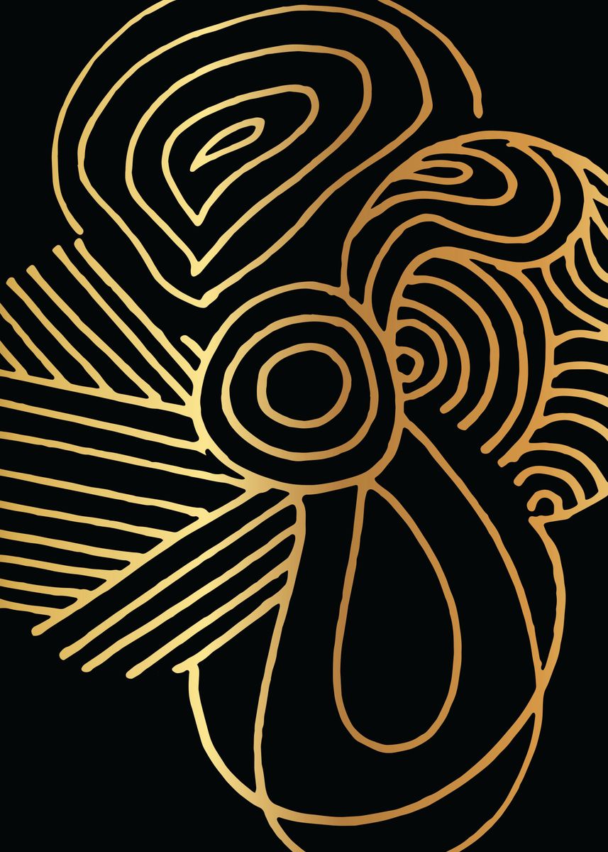 'Gold Abstract Flower Lines' Poster, picture, metal print, paint by ...