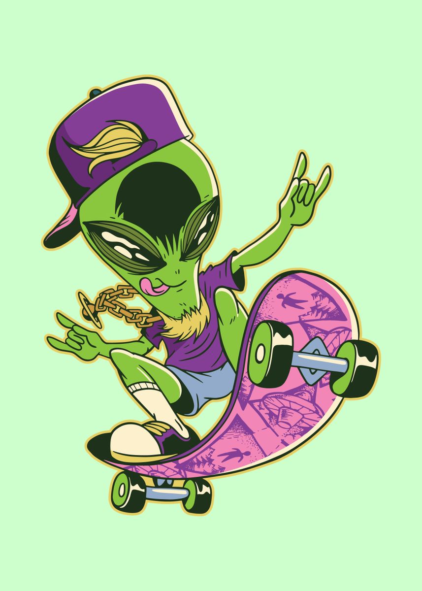 'Skateboarding Alien Skate' Poster by QwertyDesigns | Displate