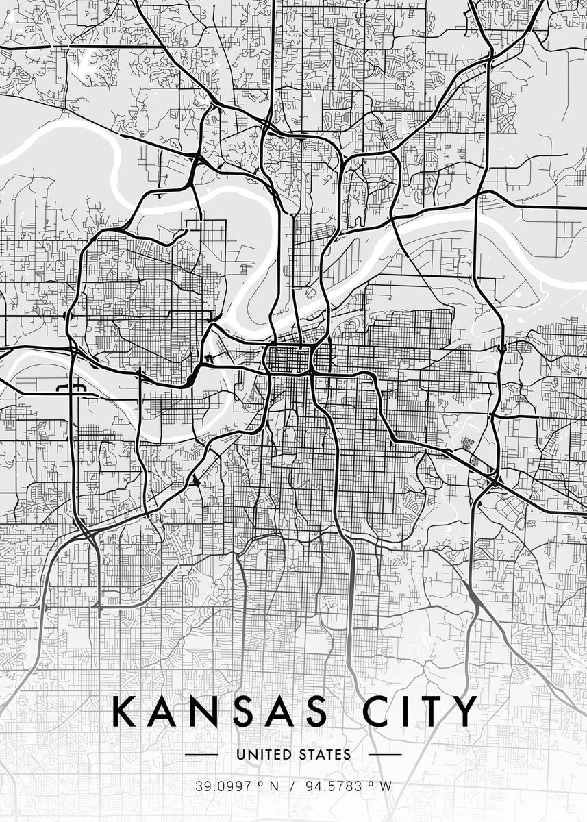 'Kansas City Map White' Poster, picture, metal print, paint by MVDZ ...