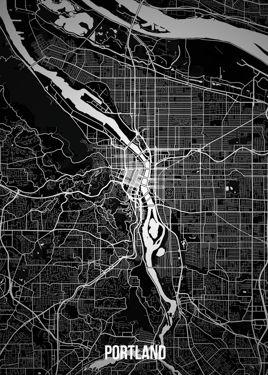 'Portland dark map' Poster, picture, metal print, paint by LUNGHISTE ...
