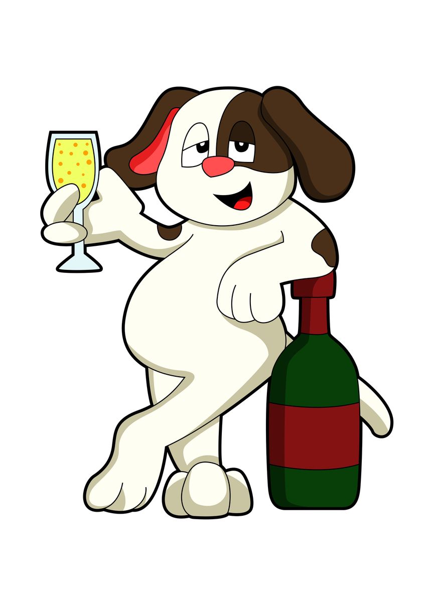 'Dog Alcohol Glass of Wine' Poster, picture, metal print, paint by ...