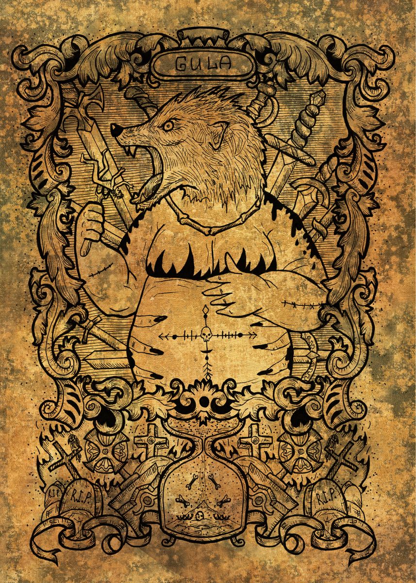 'Gluttony' Poster, picture, metal print, paint by Sam Kal | Displate